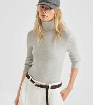 Brunello Cucinelli Cashmere-silk Blend Rollneck Sweater - Grey