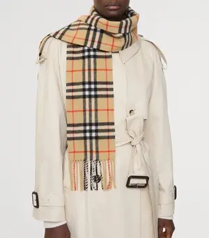 Burberry Cashmere Narrow Check Scarf - Beige