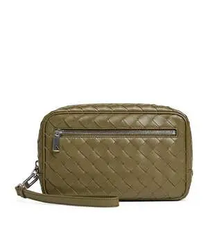 Bottega Veneta Leather Intrecciato Pouch - Grey