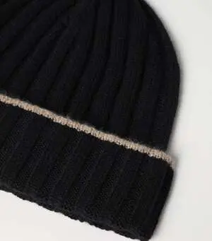 Brunello Cucinelli Cashmere Ribbed Beanie - Black