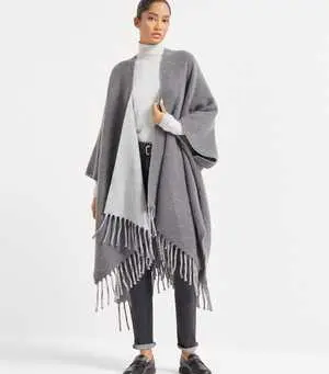 Brunello Cucinelli Wool-cashmere Reversible Poncho - Grey