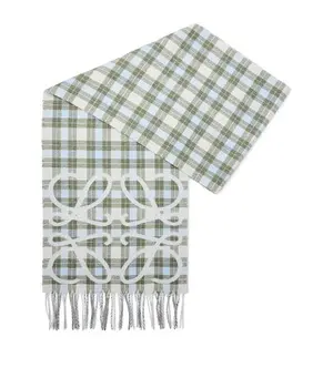 Loewe Silk-cashmere Anagram Check Scarf - Grey