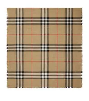 Burberry Wool-silk Reversible Check Scarf - Beige