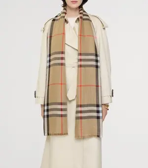 Burberry Wool-silk Reversible Check Scarf - Beige