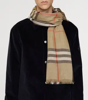 Burberry Wool-silk Reversible Check Scarf - Beige