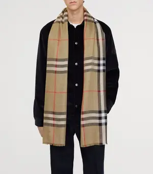 Burberry Wool-silk Reversible Check Scarf - Beige