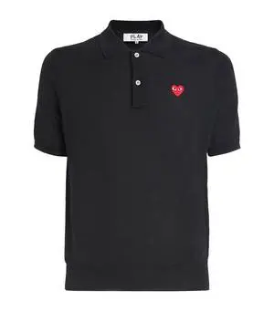 Play Comme Des Garcon Wool Heart Logo Polo Shirt - Black