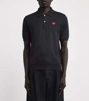 Play Comme Des Garcon Wool Heart Logo Polo Shirt - Black