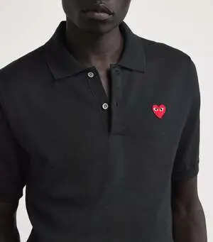 Play Comme Des Garcon Wool Heart Logo Polo Shirt - Black