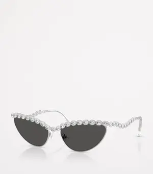 SWAROVSKI Metal Cat Eye Sunglasses - Silver