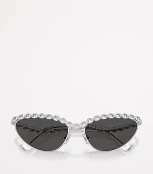 SWAROVSKI Metal Cat Eye Sunglasses - Silver