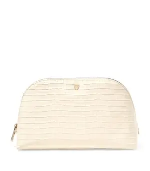 ASPINAL OF LONDON Croc-Embossed Classic Wash Bag Neutral