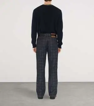 Burberry Wool Check-trim Crew-neck Sweater - Black
