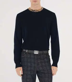 Burberry Wool Check-trim Crew-neck Sweater - Black