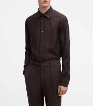 BOSS Linen Slim Shirt - Brown