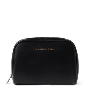 Brunello Cucinelli Leather Wash Bag - Black