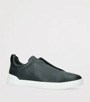 Zegna Leather Triple Stitch Sneakers - Green