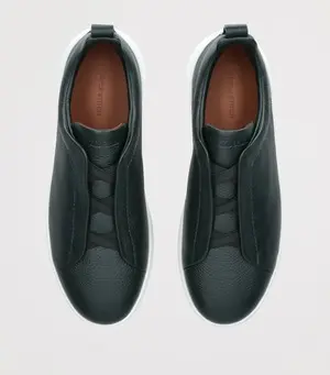 Zegna Leather Triple Stitch Sneakers - Green