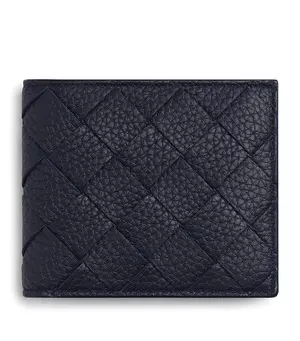 Bottega Veneta Leather Intrecciato Bifold Wallet - Blue