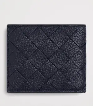 Bottega Veneta Leather Intrecciato Bifold Wallet - Blue
