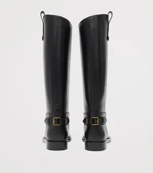 Burberry Calf Leather Cavalier Knee-high Boots - Black