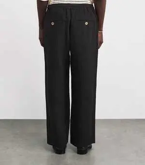 Commas Linen Wide-leg Trousers - Black