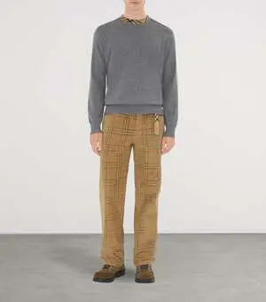 Burberry Wool Check-trim Crewneck Sweater - Grey