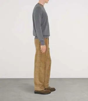Burberry Wool Check-trim Crewneck Sweater - Grey