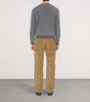 Burberry Wool Check-trim Crewneck Sweater - Grey