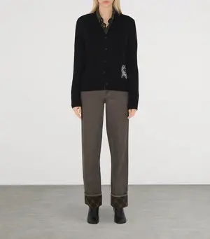 Burberry Wool Cardigan With Logo Label - Black