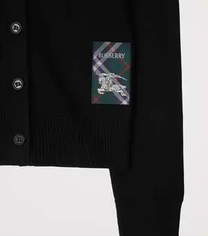 Burberry Wool Cardigan With Logo Label - Black