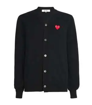 Play Comme Des Garcon Wool Heart Cardigan - Black