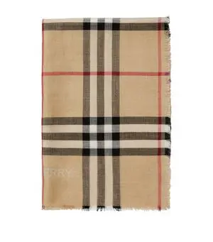 Burberry Wool-silk Reversible Check Scarf - Grey
