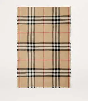 Burberry Wool-silk Reversible Check Scarf - Grey