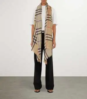 Burberry Wool-silk Reversible Check Scarf - Grey
