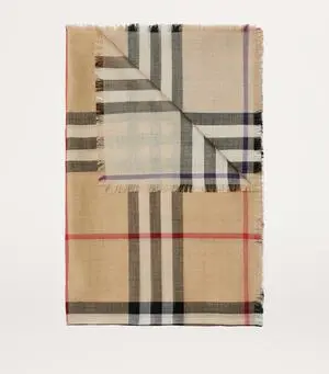 Burberry Wool-silk Reversible Check Scarf - Grey