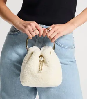 JIMMY CHOO Bon Bon Shearling Top-handle Pouch Bag