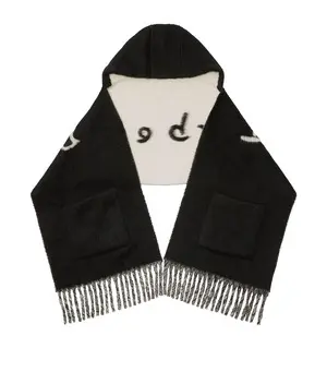 Burberry Wool-blend Logo Hooded Scarf - Black