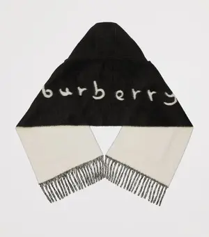 Burberry Wool-blend Logo Hooded Scarf - Black