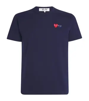 Play Comme Des Garcon Embroidered Double-heart T-shirt - Navy