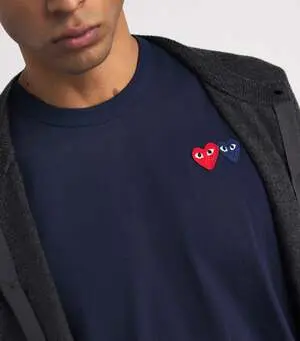 Play Comme Des Garcon Embroidered Double-heart T-shirt - Navy