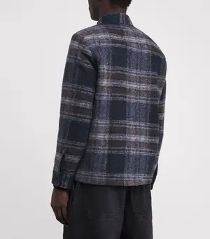 WAX LONDON Wool-blend Check Whiting Overshirt - Navy