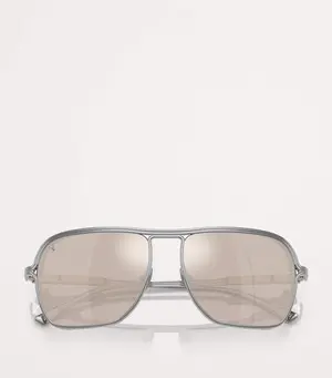 FERRARI Logo-detail Aviator Sunglasses - Silver