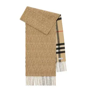 Burberry Cashmere Reversible B Shield Scarf - Beige