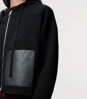 Loewe Wool Leather-pocket Hoodie - Black