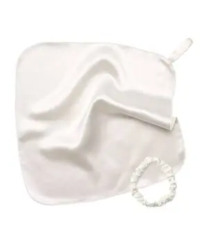 HYOUMANKIND Silk Face Cloth And Hair Tie Bundle - White