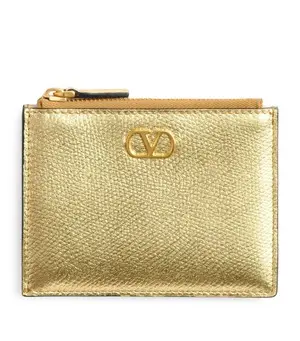 Valentino Garavani Leather Vlogo Coin And Card Holder - Gold