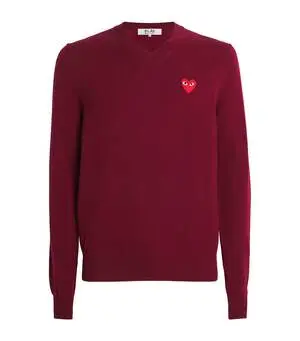 Play Comme Des Garcon Wool V-neck Sweater - Burgundy
