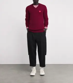 Play Comme Des Garcon Wool V-neck Sweater - Burgundy
