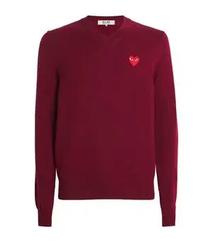 Play Comme Des Garcon Wool V-neck Sweater - Burgundy